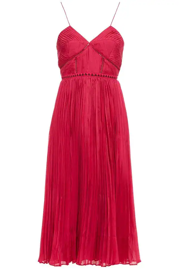 open lace back dress Brooklynn One-Shoulder Accordion Pleat Satin Midi Dress Fuchsia main image 1