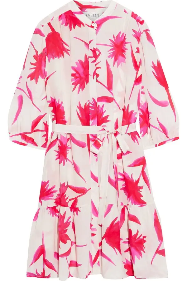 saloni tyra silk dress Saloni Tyra Belted Printed Silk Crepe De Chine Mini Dress In Cream - 70%  Off