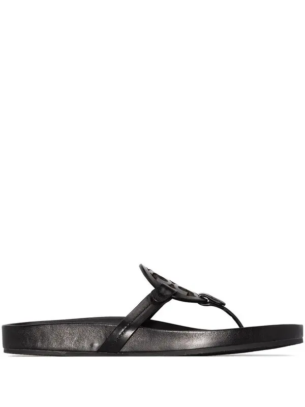 Tory Burch Miller Monogram Flat Sandals - Black