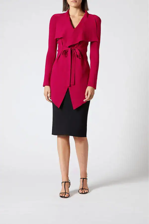 Scanlan Theodore Crepe Knit Drape Front Jacket Raspberry Red