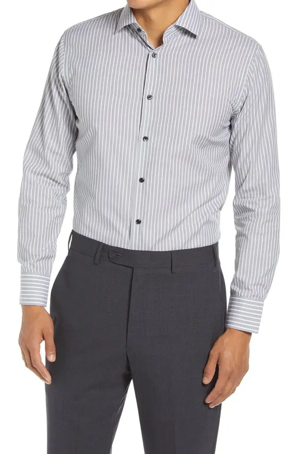 nordstrom trim fit non iron dress shirt Nordstrom Trim Fit Check Premium Non Iron Cotton Dress Shirt in Blue Stefano Grid at Nordstrom, Size 18