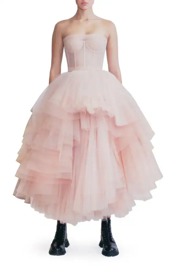 alexander mcqueen pink corset dress Alexander Mcqueen Exploded Tulle Bustier Dress - Pink