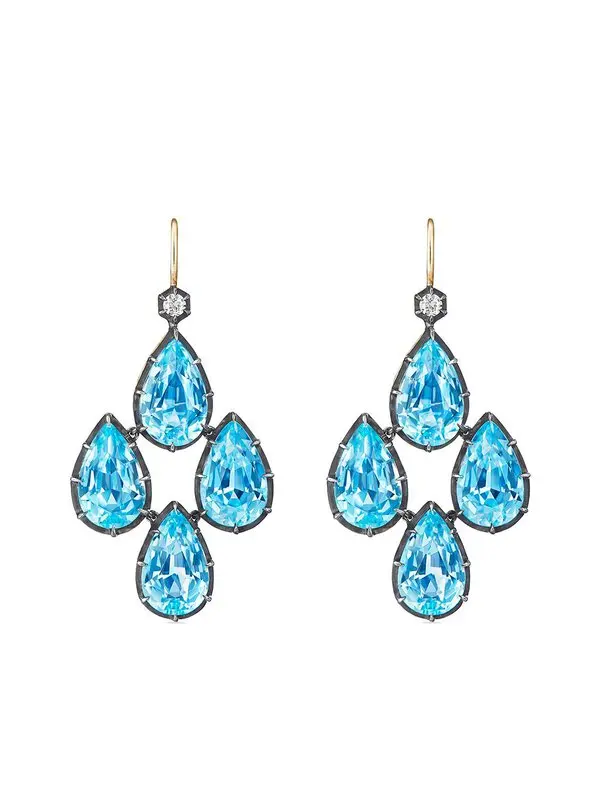 Fred Leighton Pear Shape Topaz And Diamond Chandelier Earrings