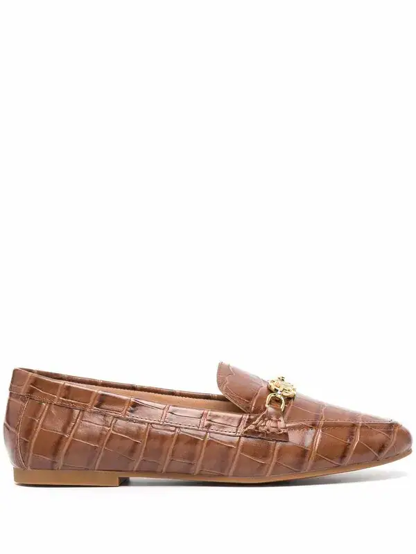 Ralph Lauren Averi Crocodile-Embossed Leather Loafers In 