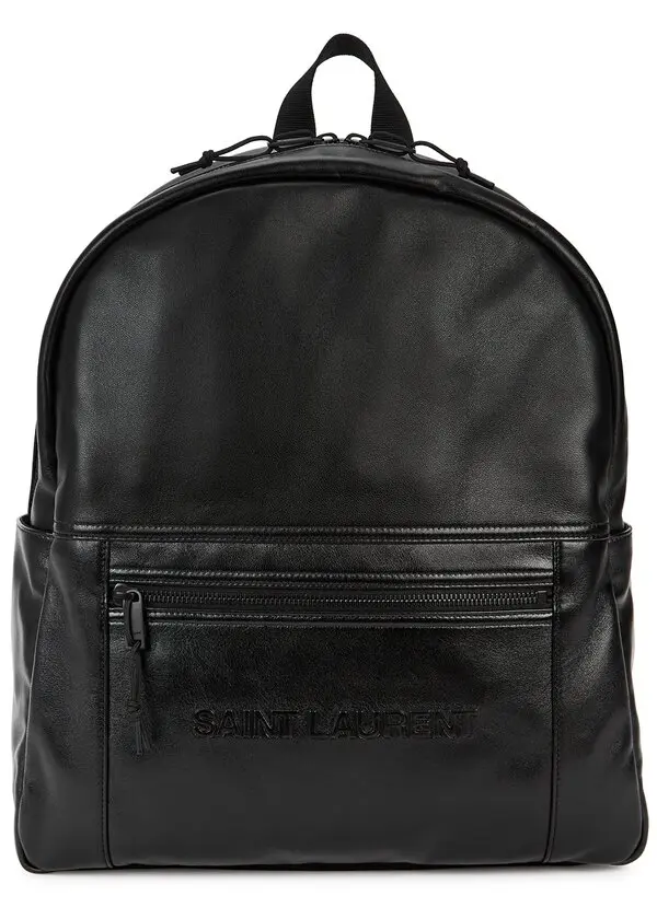 Saint Laurent Logo Leather Backpack - Black | Editorialist display picture 1