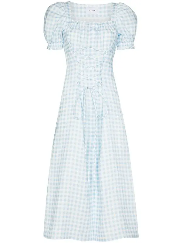 Sleeper Arquise Gingha Dress In Blue - 64% Off | Editorialist