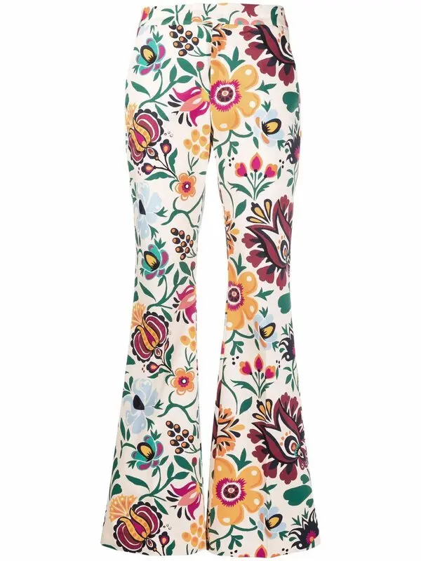 La DoubleJ Graphic-print Flared Trousers - Neutrals