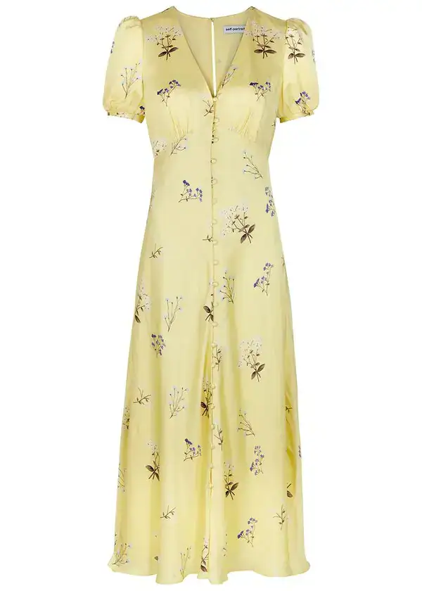self portrait cold shoulder floral print satin midi dress Self Portrait Pink Satin Floral Midi Dress