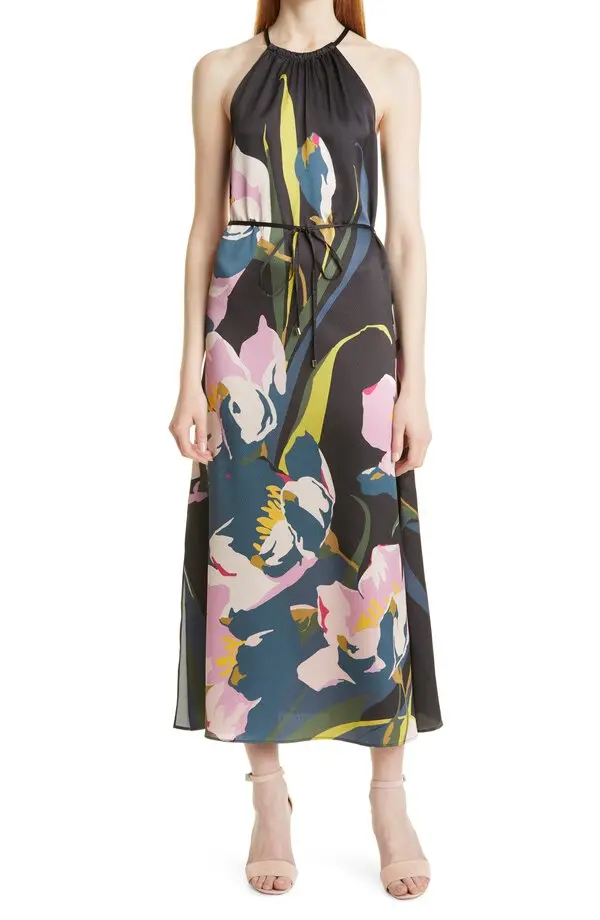 Ted Baker London Floral Print Halter Midi Dress - Black | Editorialist