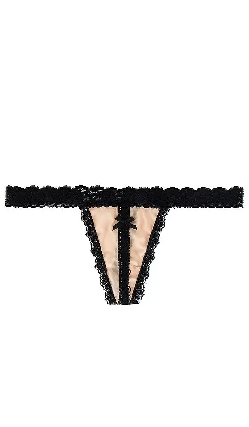 Hanky Panky After Midnight Tulle Open Crotch G-string In Mocha/black In Tan - Mocha & Black