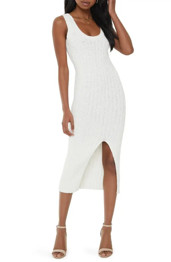 Vici Sleeveless Side Slit Ribbed Cotton Body-Con Dress - White |  Editorialist