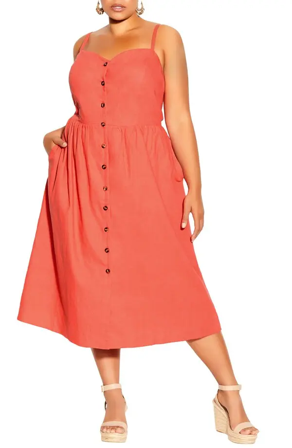 fit and flare dress coral Linear Pointelle Tonal Knit Fit-N-Flare Midi Dress main image 0