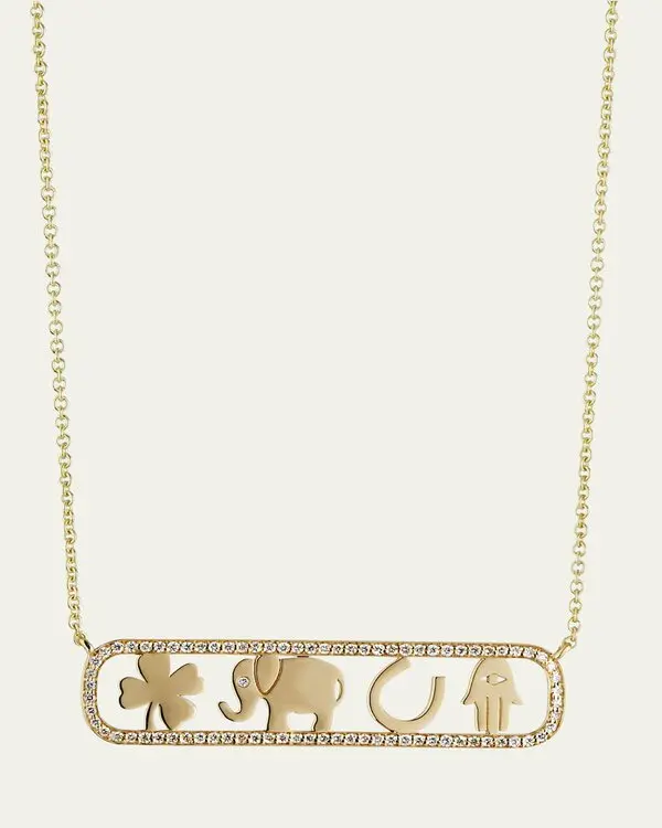 SYDNEY EVAN 14k Diamond Icon Bar Necklace - Yellow Gold