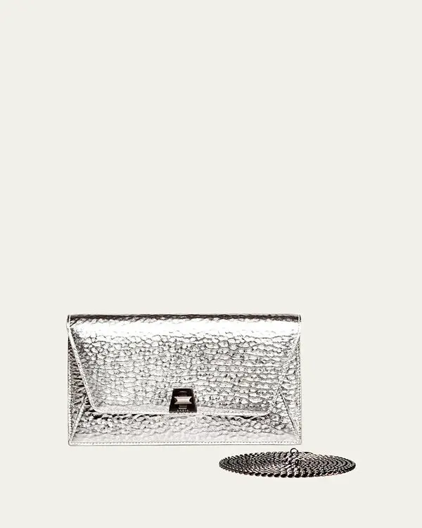 Akris Anouk Hammered Leather Envelope Clutch - Pewter