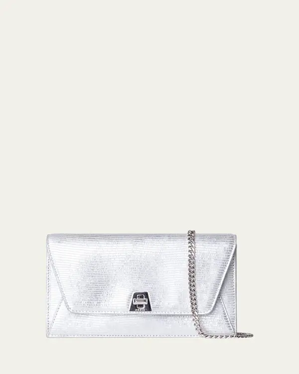 Akris Anouk Lizard-print Clutch Bag With Chain - Silver Metallic