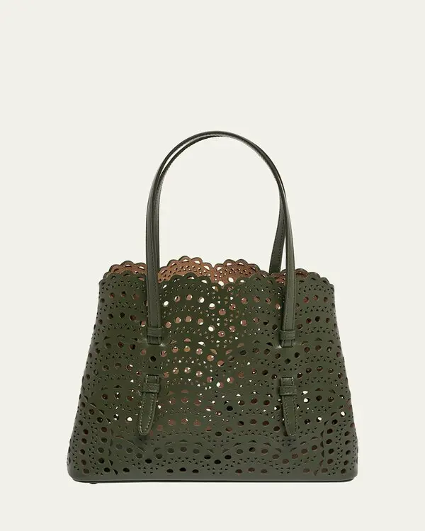 Alaïa Mina 25 Vienne Wave Perforated Leather Tote Bag - 643 - Olive