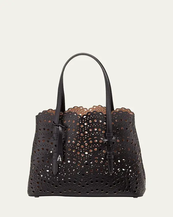 Alaïa Mina 25 Vienne Wave Perforated Leather Tote Bag - Black