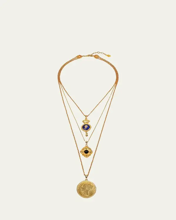 BEN-AMUN 24k Electroplate Triple Charms Necklace