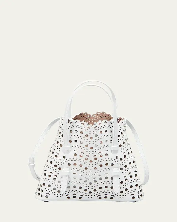 Alaïa Mina 20 Vienne Wave Perforated Leather Tote Bag - White