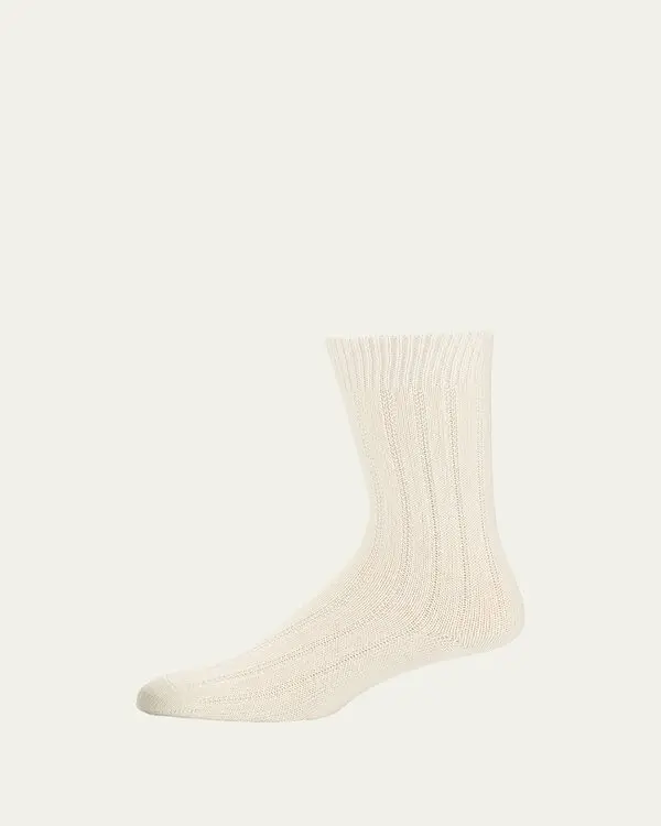 Neiman Marcus Cashmere Ribbed Socks - White