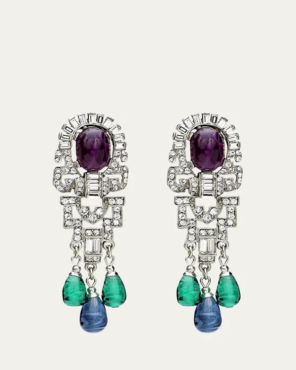 BEN-AMUN Silver, Crystal, Topaz, Emerald, And Sapphire Clip-on Earrings