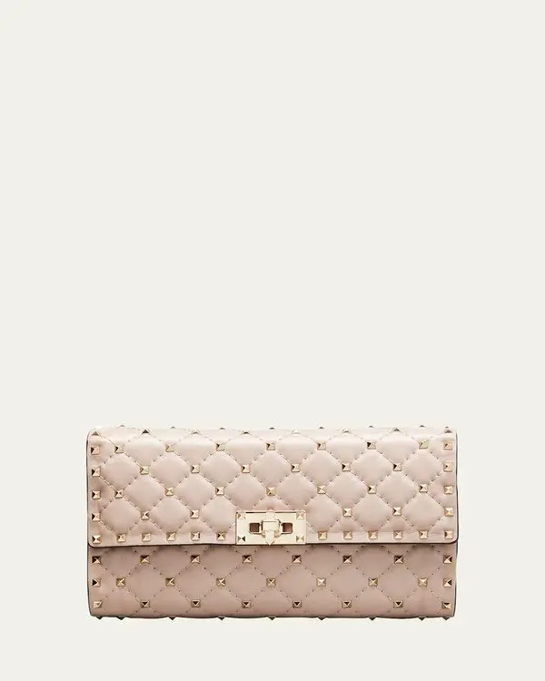 Valentino Garavani Quilted Rockstud Spike Chain Wallet - Beige