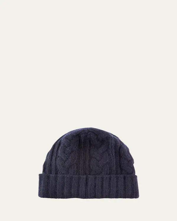 Bergdorf Goodman Cable-knit Cashmere Beanie - Navy