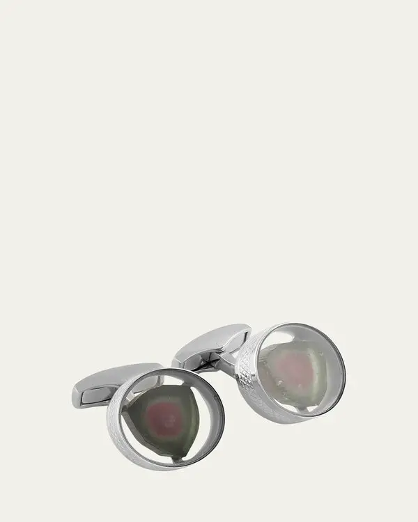 Tateossian Watermelon Tourmaline Round Cuff Links