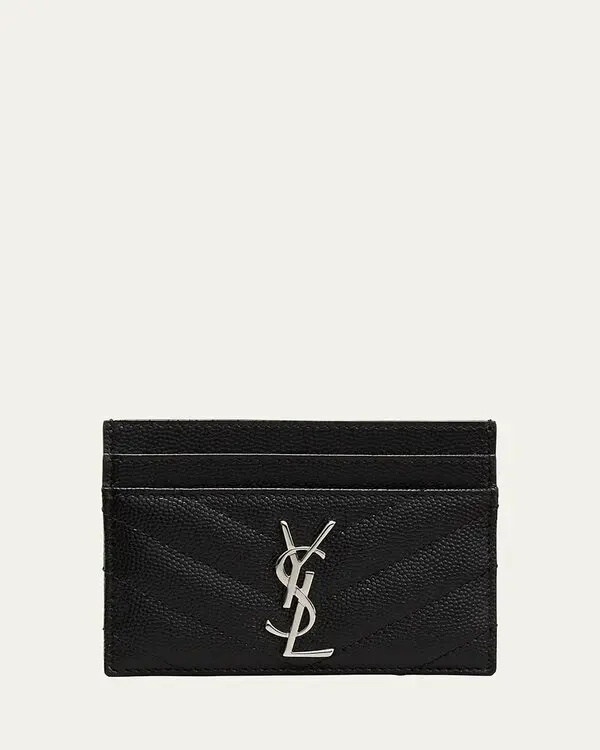 Saint Laurent Monogram Card Case In Grained Leather - Black