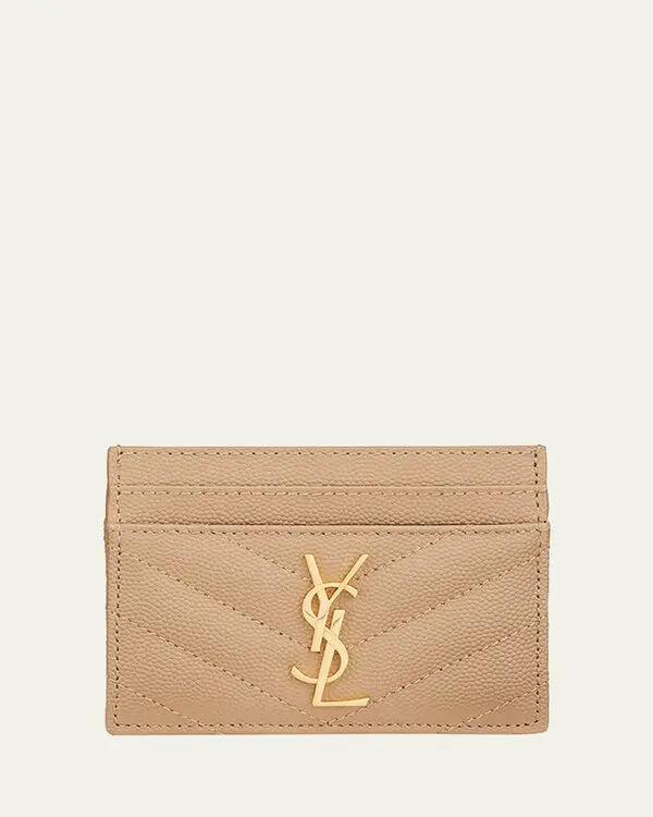 Saint Laurent Monogram Card Case In Grained Leather - Dark Beige