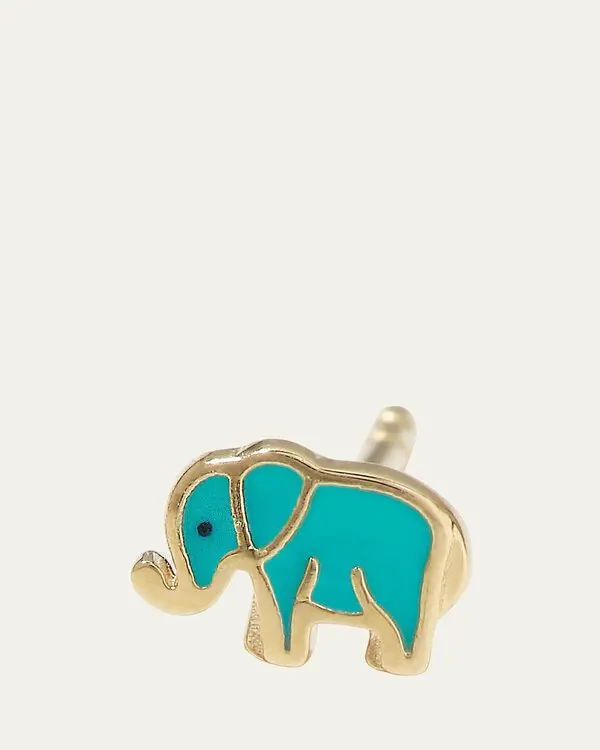 SYDNEY EVAN 14k Mini Elephant Enamel Single Stud Earring - Yellow Gold