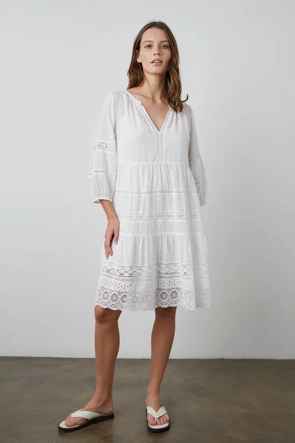 knee length dresses for ladies JOVIE COTTON LACE LONG SLEEVE MAXI DRESS  Velvet by Graham & Spencer