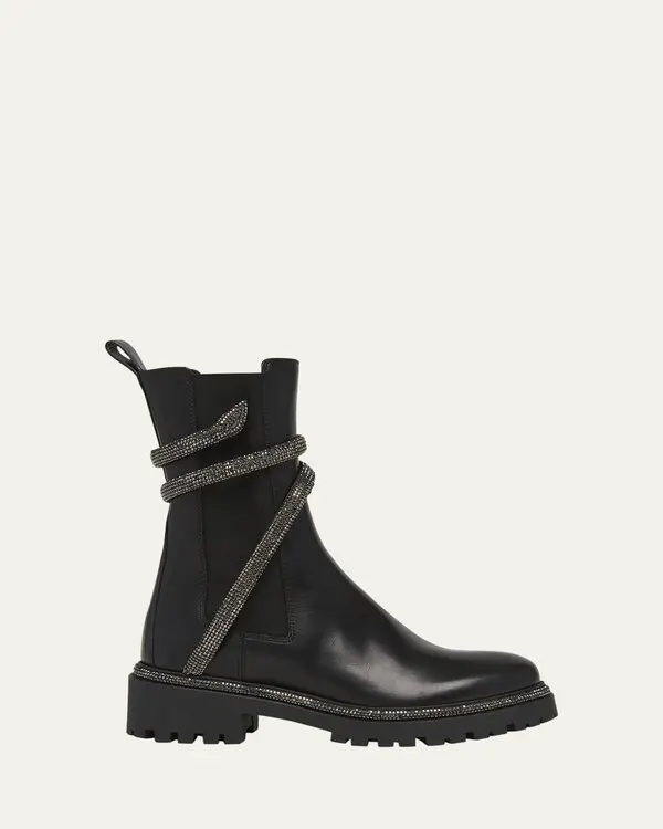Rene Caovilla Shimmery Snake Chelsea Booties - Black