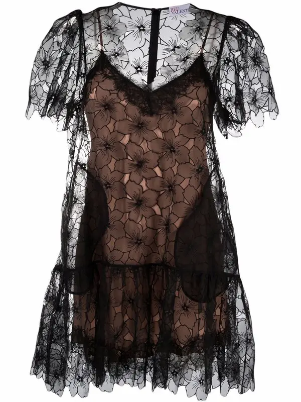 red and black lace mini dress Karena Mini Dress Black / Red Floral main image 0