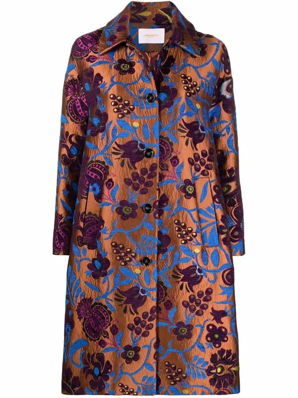 La DoubleJ Patterned Jacquard Single-breasted Coat - Brown
