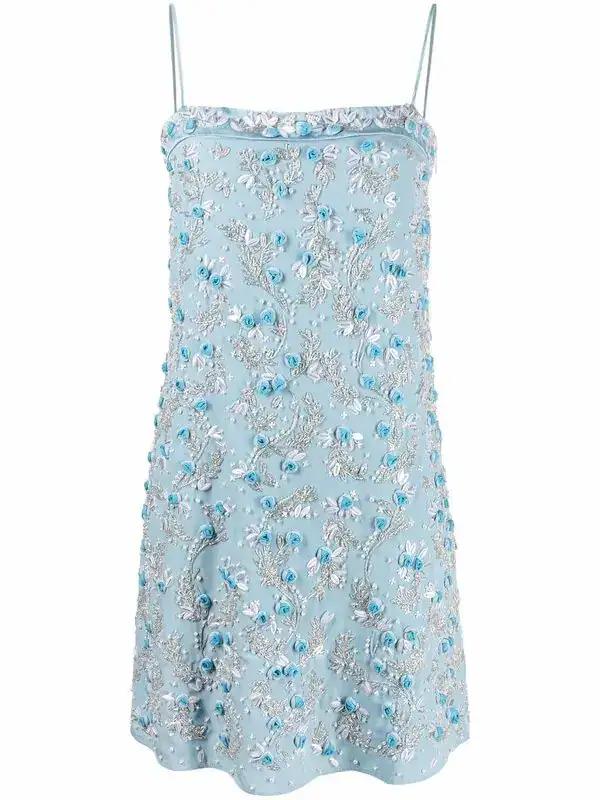 Blumarine Floral-Embroidered Mini Dress In Blue - 36% Off | Editorialist