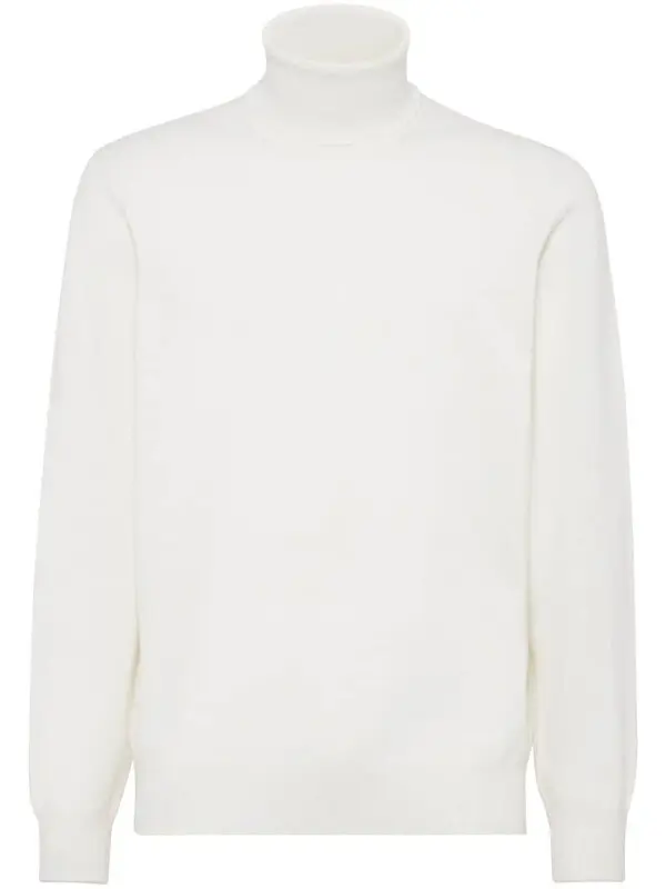 Brunello Cucinelli Roll Neck Cashmere Jumper - White