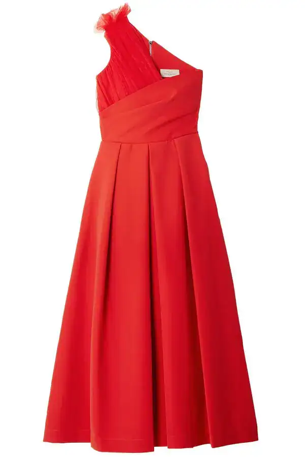 preen dress red Preen By Thornton Bregazzi One-Shoulder Tulle-Trimmed Stretch-Cady Midi  Dress In Red - 56% Off