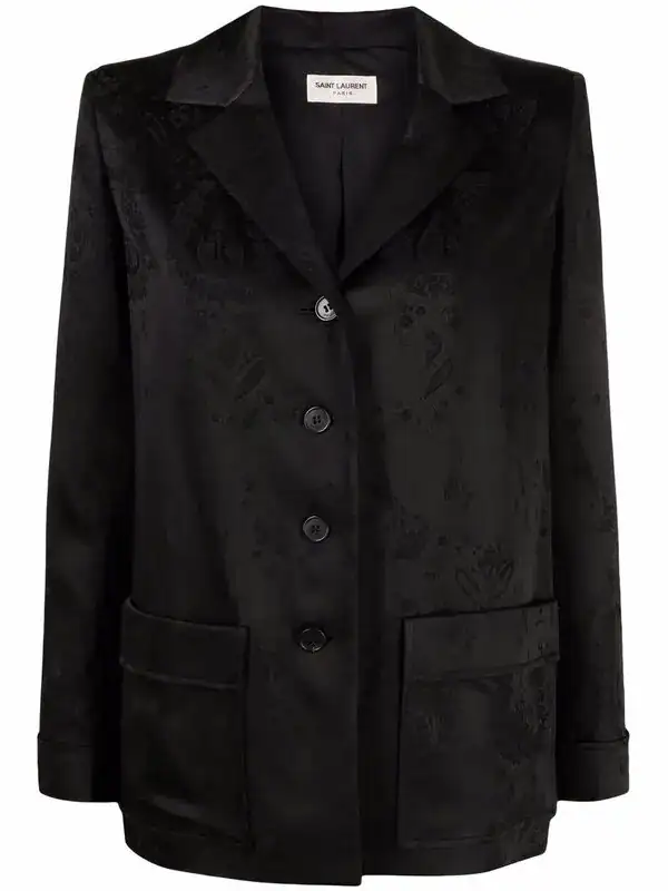 Saint Laurent Baroque Jacquard Pajama Shirt Jacket Black