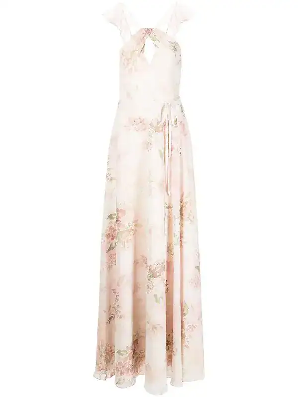 Marchesa Floral Ruffle Gown In Pink - 50% Off | Editorialist