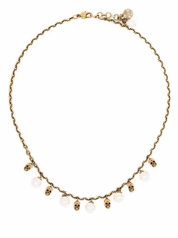Alexander McQueen Skull-detail Pearl-embellished Necklace - Gold