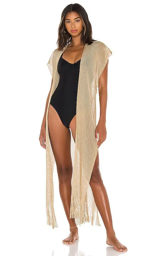Luli Fama Golden Queen Long Caftan In Metallic Gold - Gold Rush