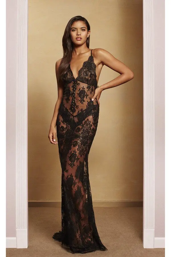 Rosamosario Eden Rock Cosmos Long Night Dress - Black | Editorialist