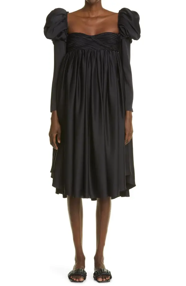 Khaite Trisha Long Sleeve Satin Babydoll Dress In Black - 60% Off |  Editorialist