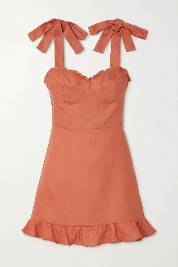 Reformation Desiree Ruffled Linen Mini Dress In Orange - 40% Off |  Editorialist