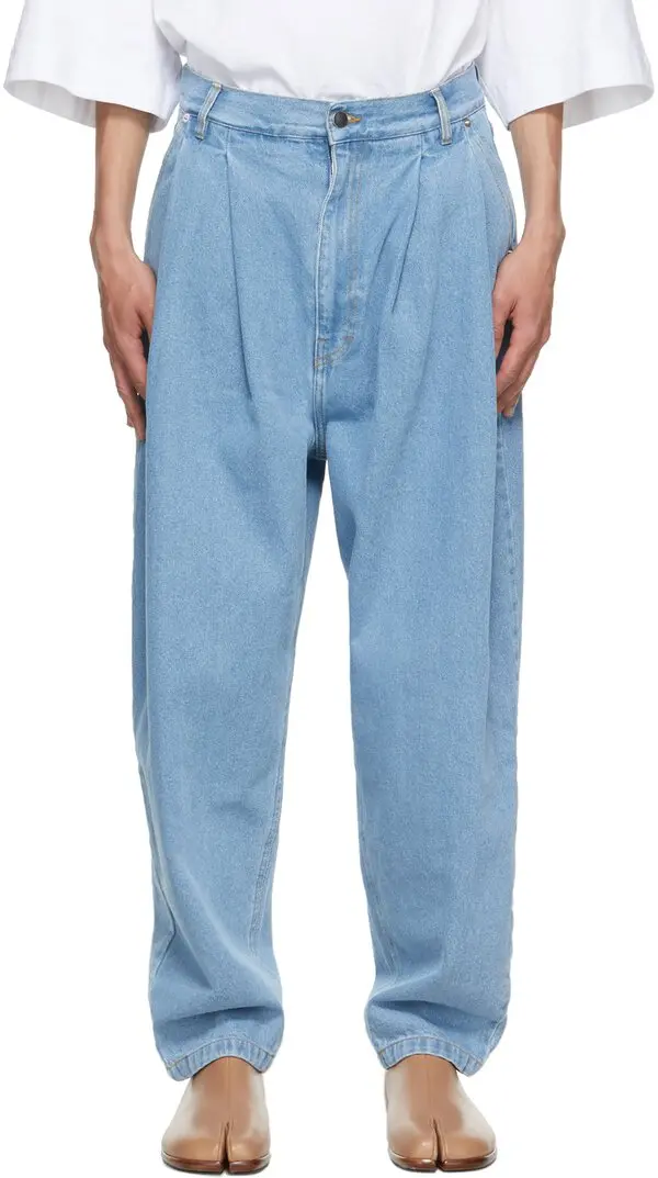 Hed Mayner Blue Pleated Jeans In Blue Denim - 26% Off | Editorialist