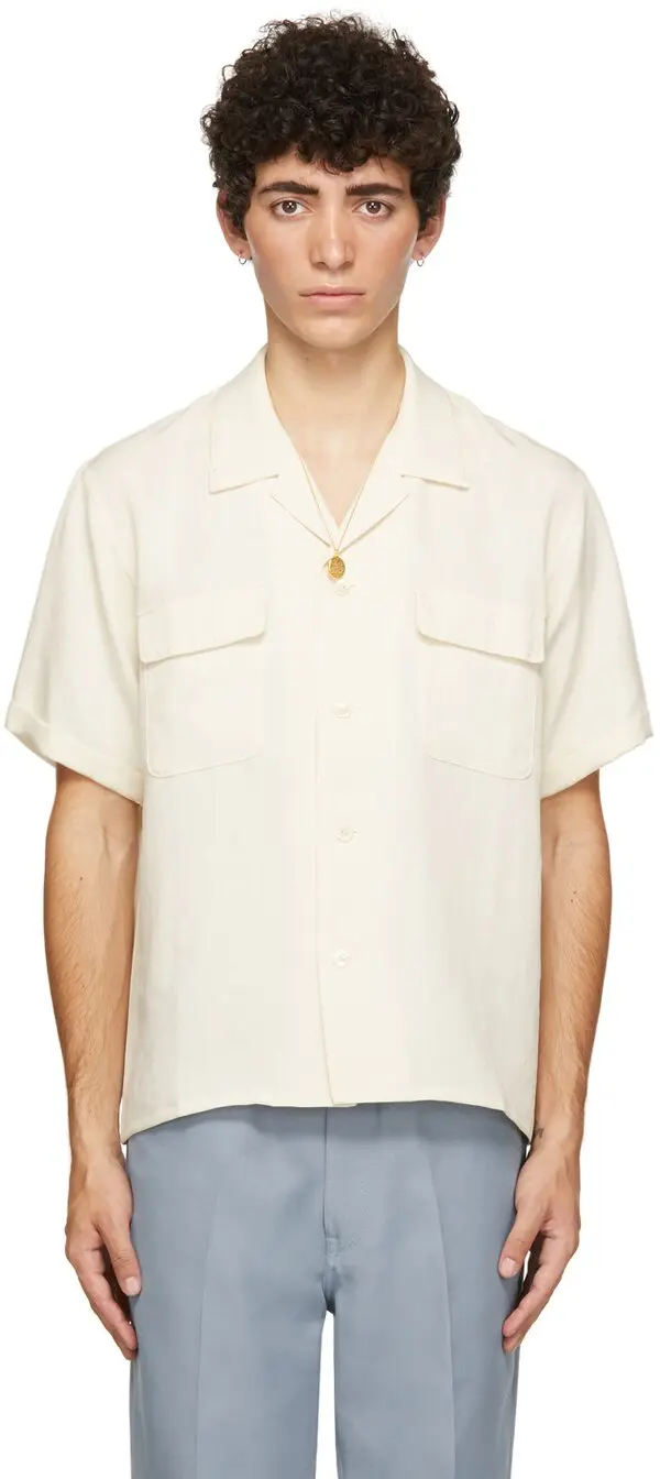 Second/Layer Off-White Pinpoint Open Collar Short Sleeve Shirt In 