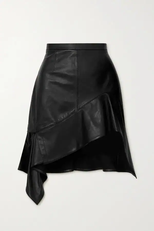 Alexander Wang Asymmetric Ruffled Leather Mini Skirt In Black - 50