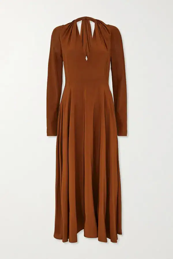 Victoria Beckham Cutout Gathered Silk Midi Dress In Brown - 80% Off |  Editorialist