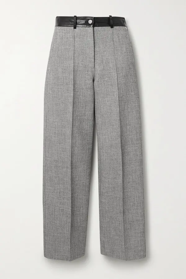 Peter Do Fireman Cropped Leather-Trimmed Tweed Straight-Leg Pants 